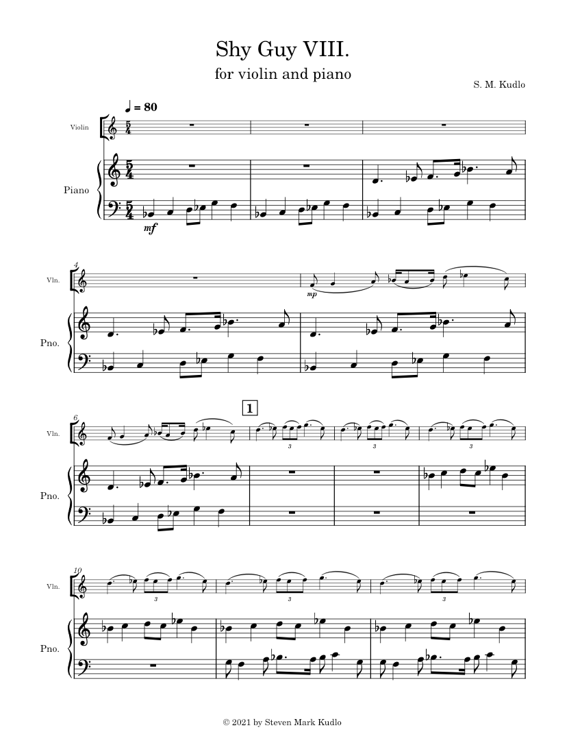 Shy Guy VIII. - Steven Kudlo Sheet music for Piano, Violin (Solo ...