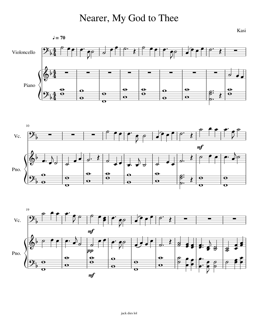 Nearer, My God to Thee Sheet Music for Piano, Cello (Solo) | MuseScore.com