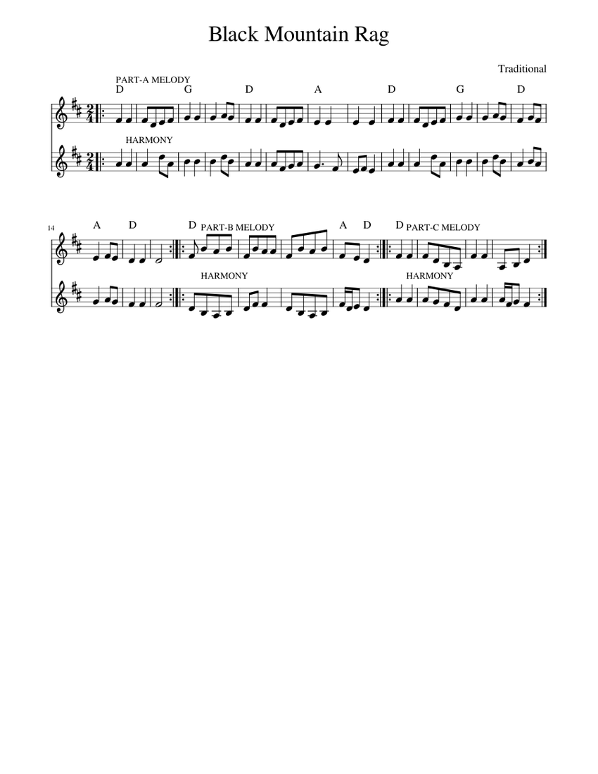 Traditional music - Black Mountain Rag Sheet music for Piano (Piano Duo ...