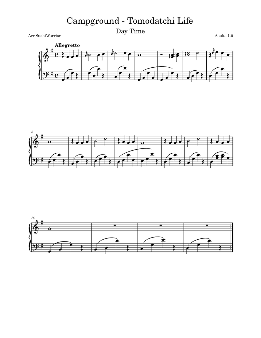 Campground Day – Daisuke Matsuoka, Asuka Ito Campground - Tomodachi Life - day Sheet music for ...