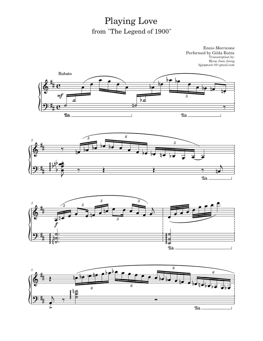 Playing Love – The Legend of 1900 Sheet Music for Piano (Solo ...