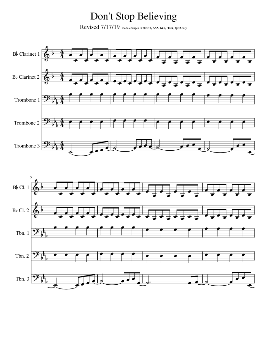 Don't_Stop_Believing Sheet music for Trombone, Flute, Clarinet in b-flat, Saxophone alto & more ...