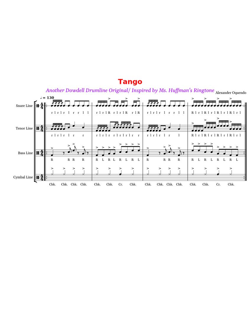 Tango Sheet Music for Snare drum, Crash, Tenor drum, Bass drum (Drum ...