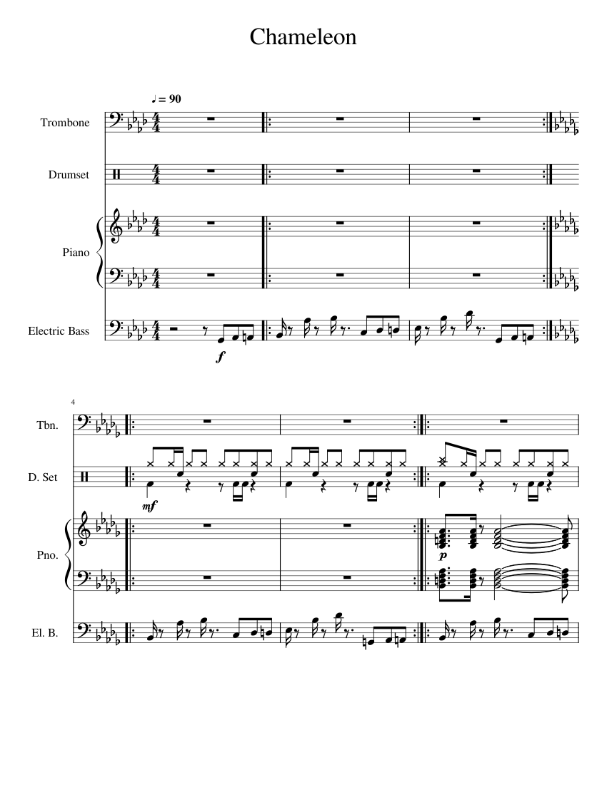 Chameleon Sheet music for Piano, Trombone, Bass guitar, Drum group ...