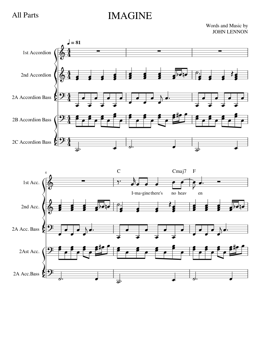 Imagine Sheet Music for Accordion (Piano Trio) | MuseScore.com