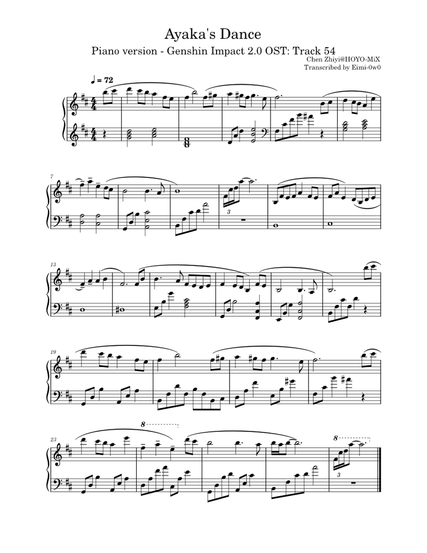 Hanachirusato (Ayaka's Dance piano version) – Yu-Peng Chen @ Genshin ...