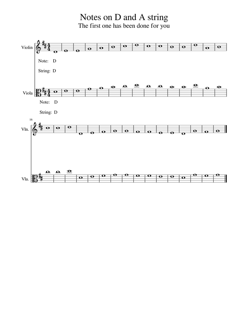 d string notes viola