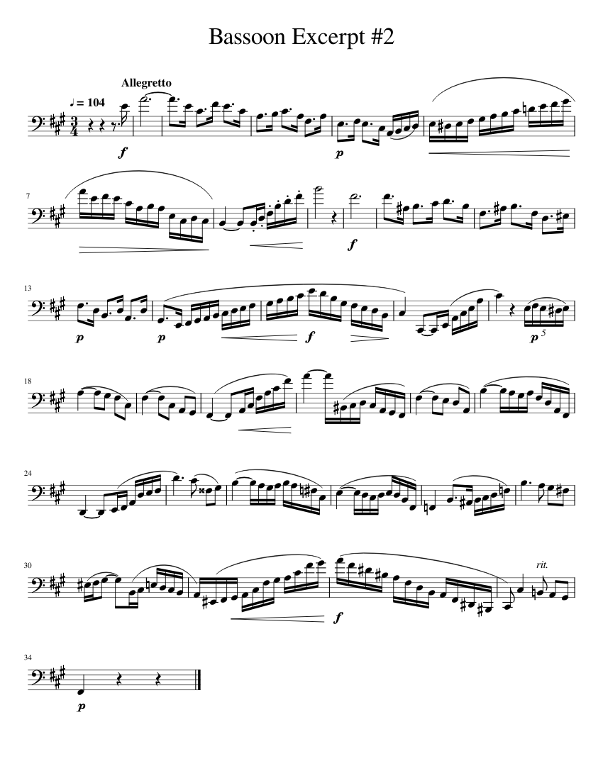 Bassoon Excerpt #2 Sheet music for Bassoon (Solo) | Musescore.com