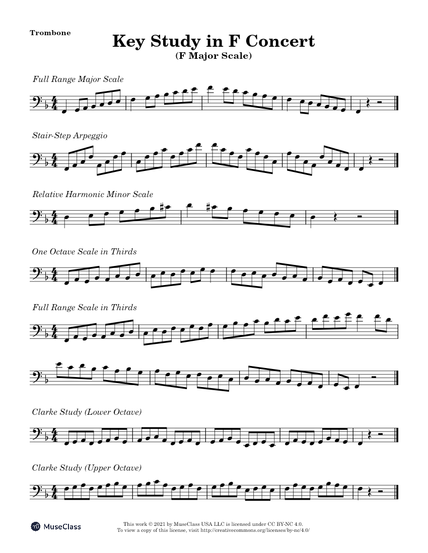 Key Study in F Major for Trombone Sheet Music for Trombone (Solo ...
