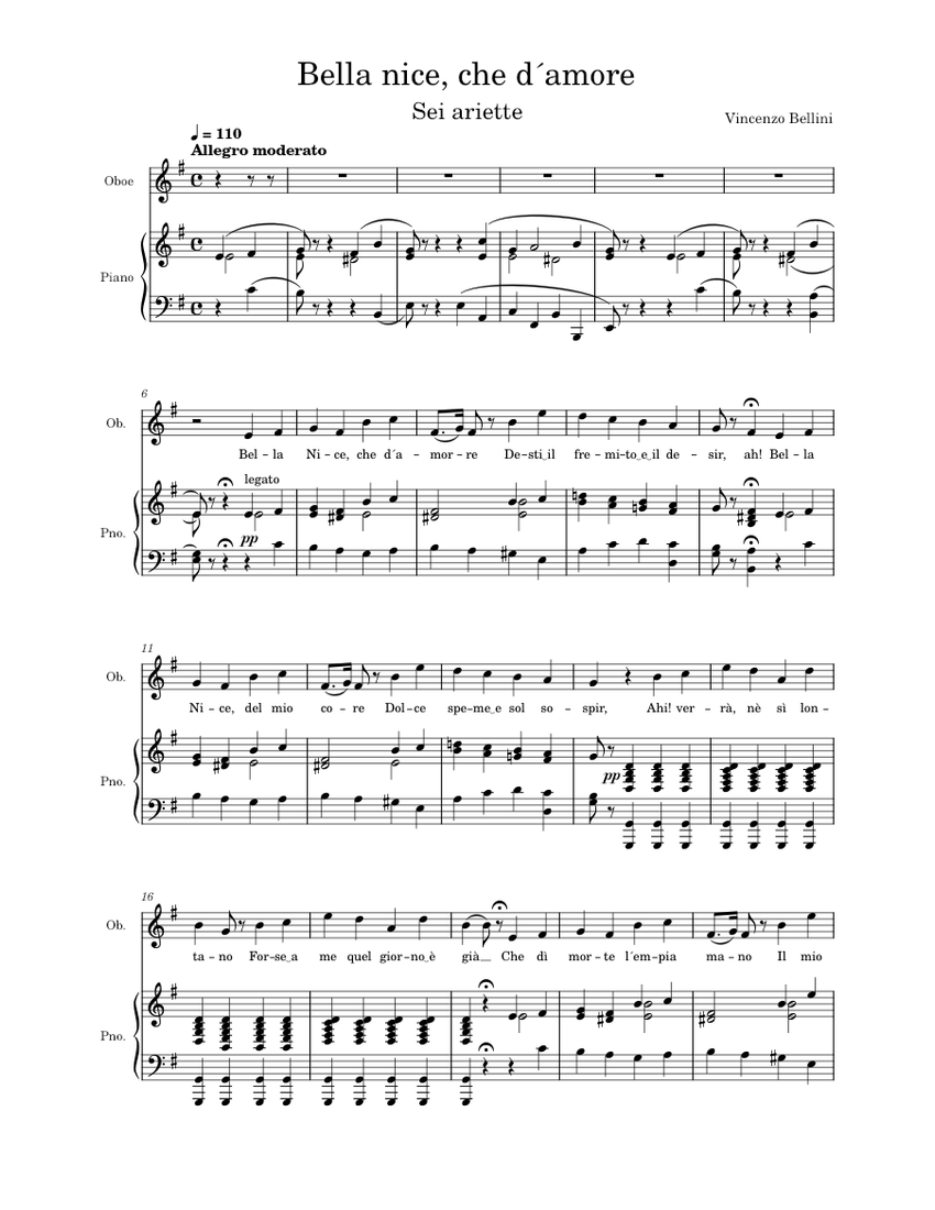 Bella Nice, che d´amore - Mim - Low voice (Orig. Solm) – Vincenzo ...