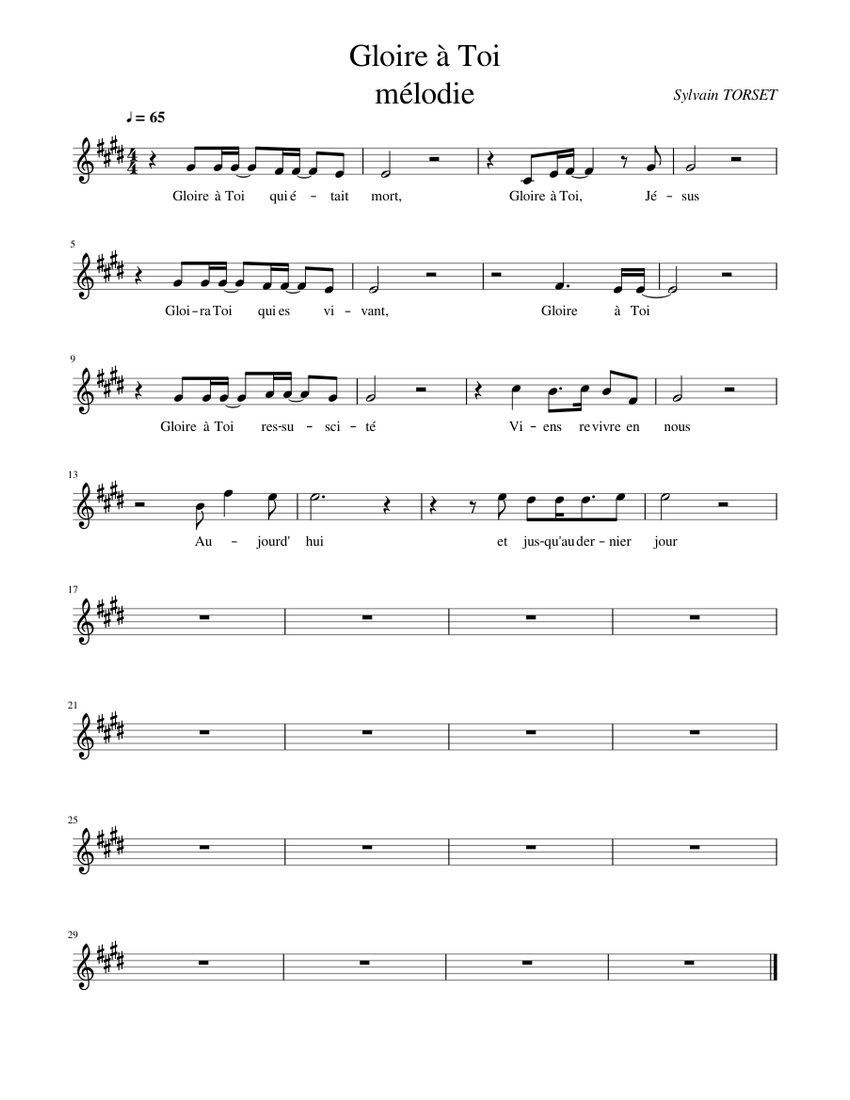 Gloire à Toi mélodie Sheet music for Piano (Solo) Easy | Musescore.com