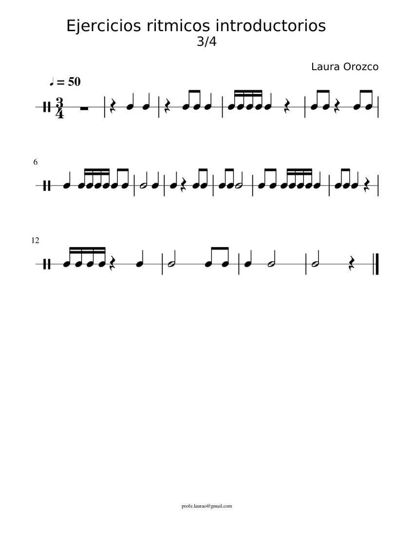 2. Ejercicios ritmicos introductorios 3-4 Sheet music for Woodblock ...