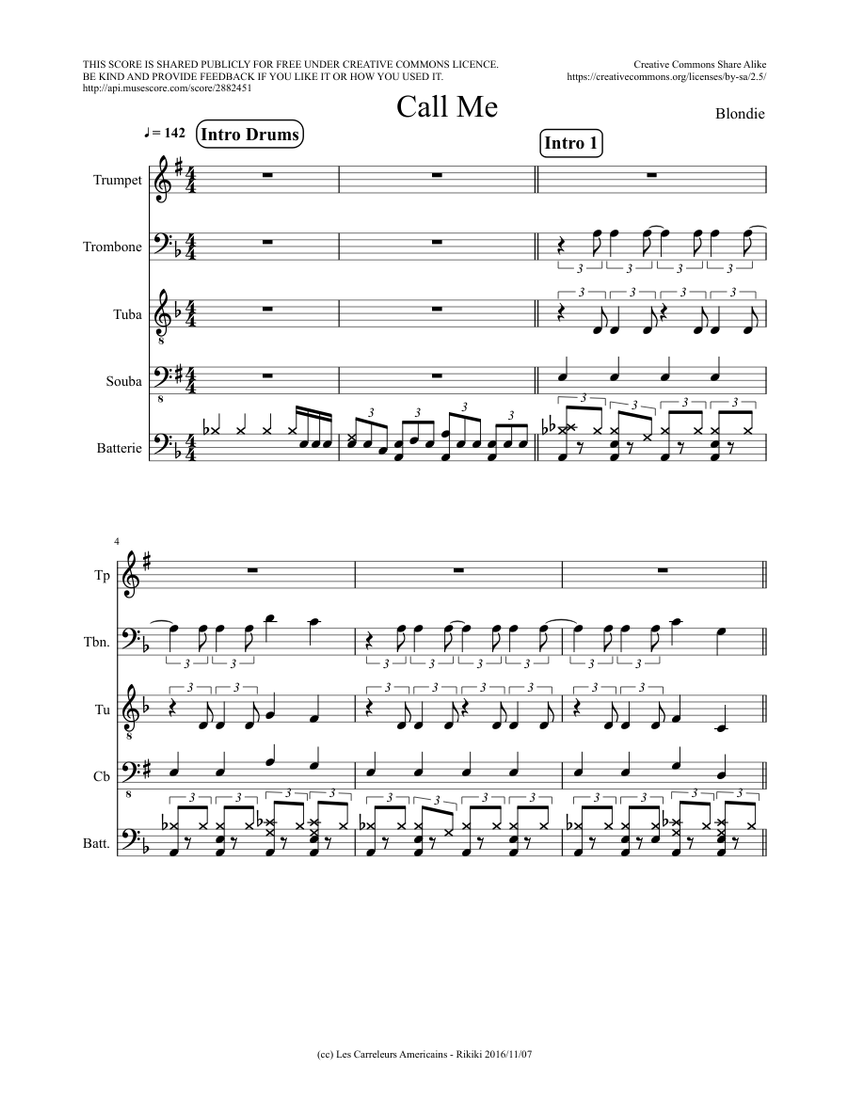 Call Me Sheet music for Trombone, Euphonium, Tuba, Trumpet in b-flat ...