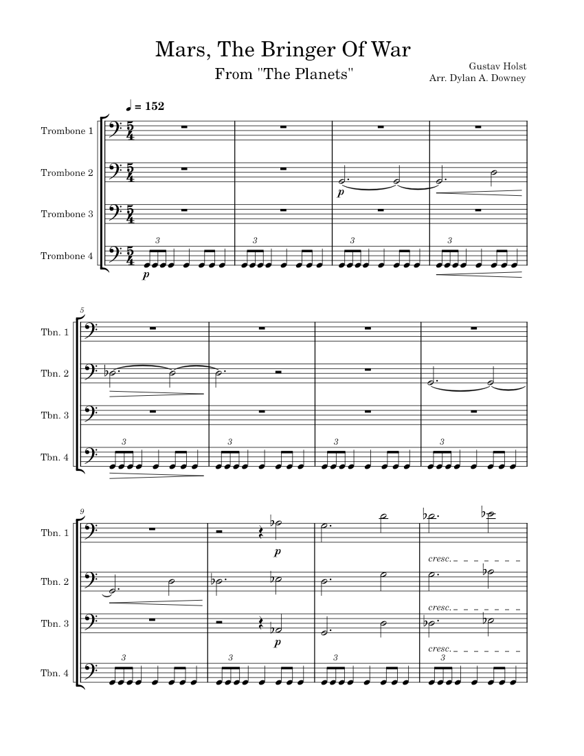 Mars, The Bringer Of War Sheet music for Trombone (Brass Quartet ...