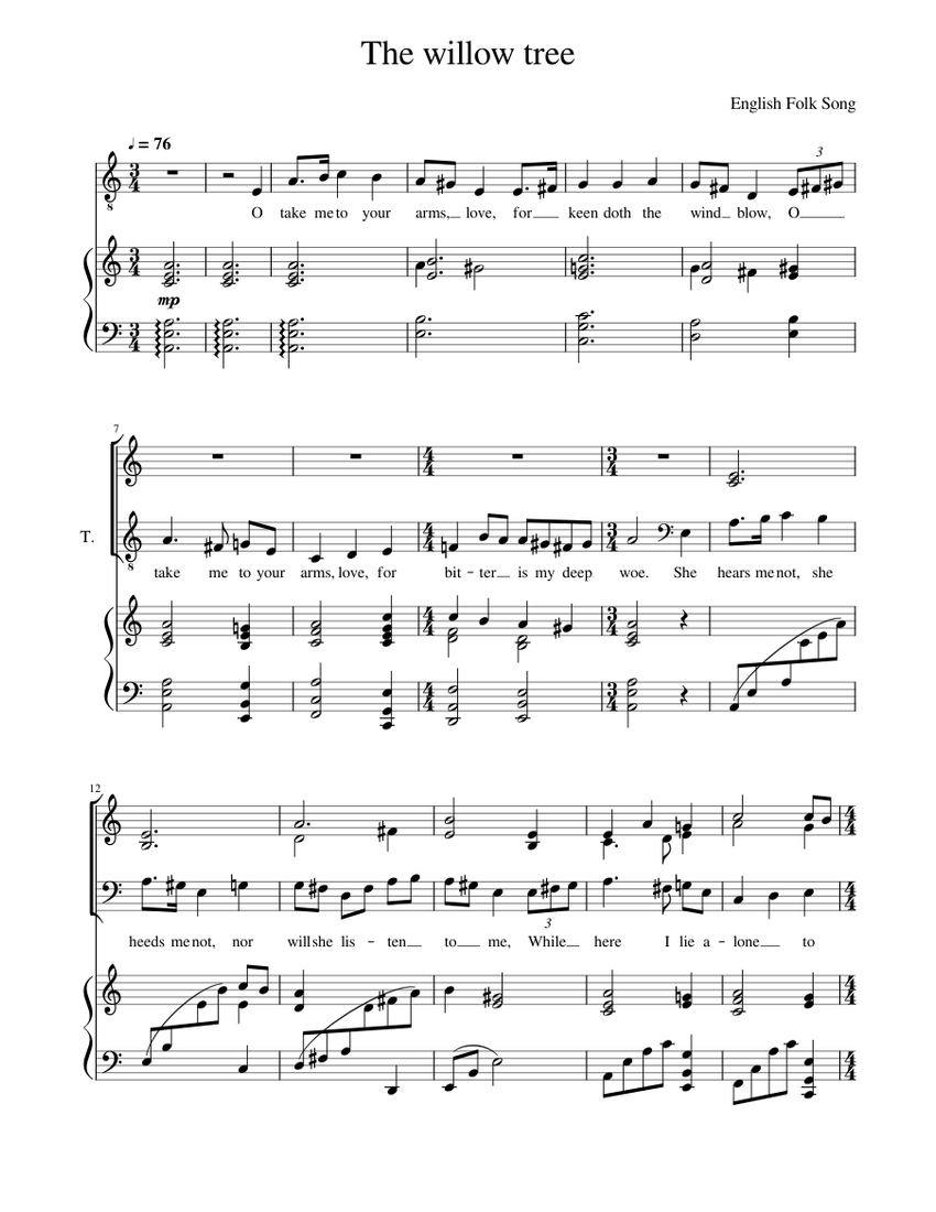 The Willow Tree Sheet Music for Piano, Tenor, Female, Male (Mixed ...