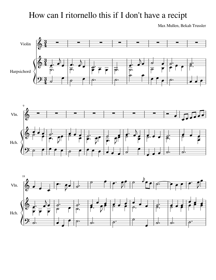Ritornello Sheet music for Harpsichord, Violin (Mixed Duet) | Musescore.com
