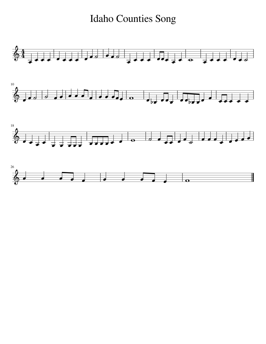 Idaho Counties Song Sheet music for Piano (Solo) Easy | Musescore.com