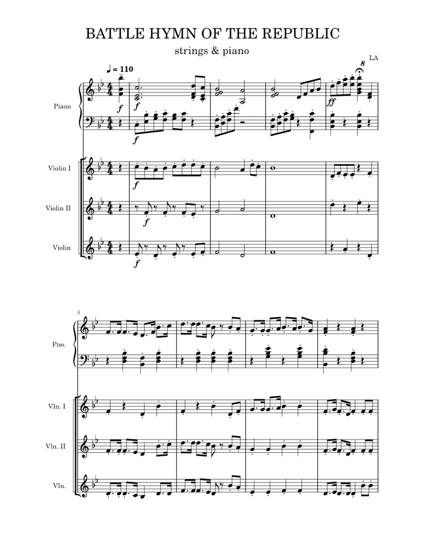 BATTLE HYMN OF THE REPUBLIC Sheet music for Piano, Violin (String Trio ...