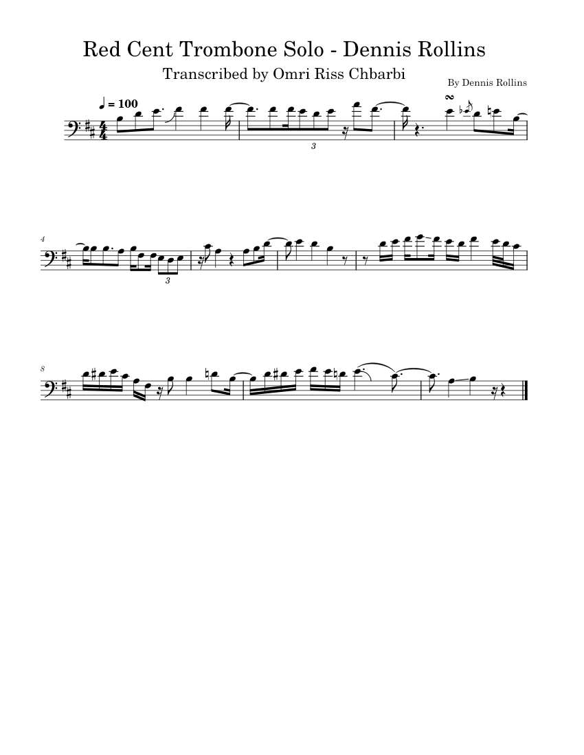Red Cent – Dennis Rollins Red Cent Trombone Solo - Dennis Rollins Sheet ...