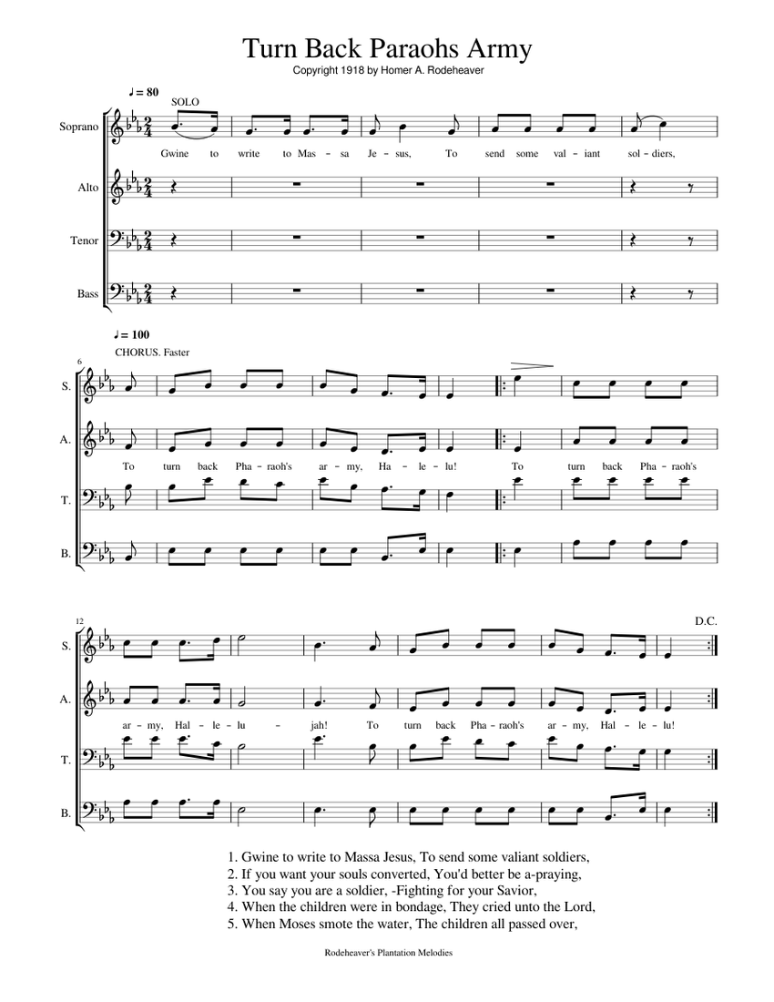 Turn Back Paraoh's Army Sheet music for Soprano, Alto, Tenor, Bass ...