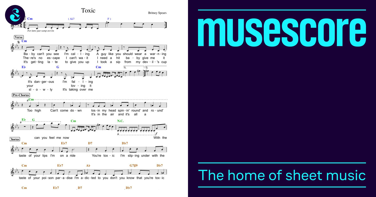 Toxic – Britney Spears leadsheet with chords and lyrics Sheet Music for Piano (Solo) easy ...