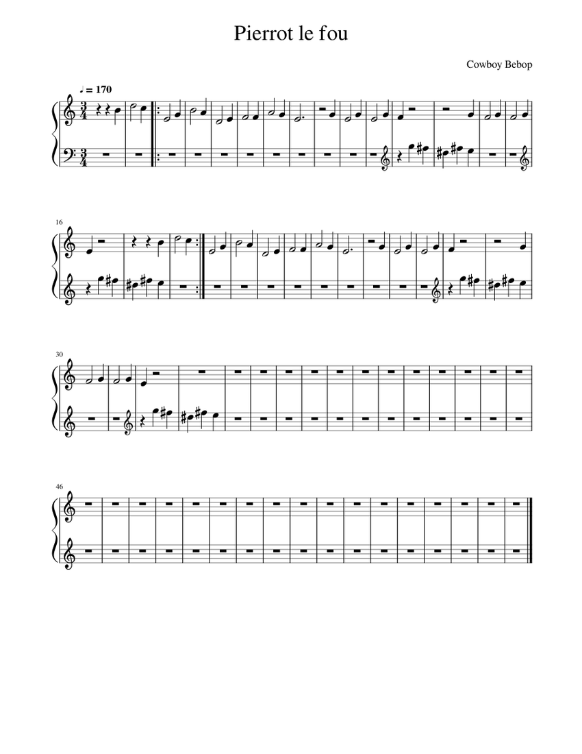 Mad Pierrot Sheet Music for Piano (Solo) Easy | MuseScore.com