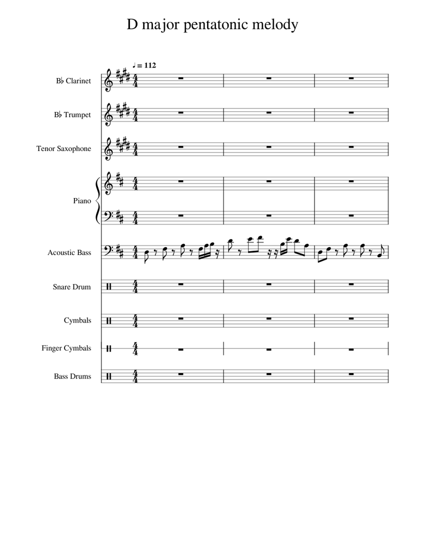 D major pentatonic melody Sheet music for Piano, Clarinet in b-flat ...