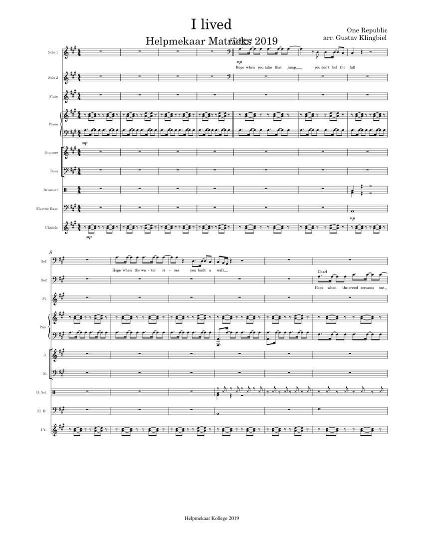 I lived – One Republic Sheet Music for Piano, Soprano, Bass voice ...