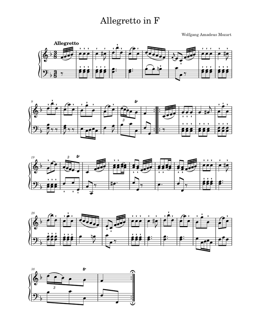 Allegretto in F major, K.15a – Wolfgang Amadeus Mozart Sheet Music for ...