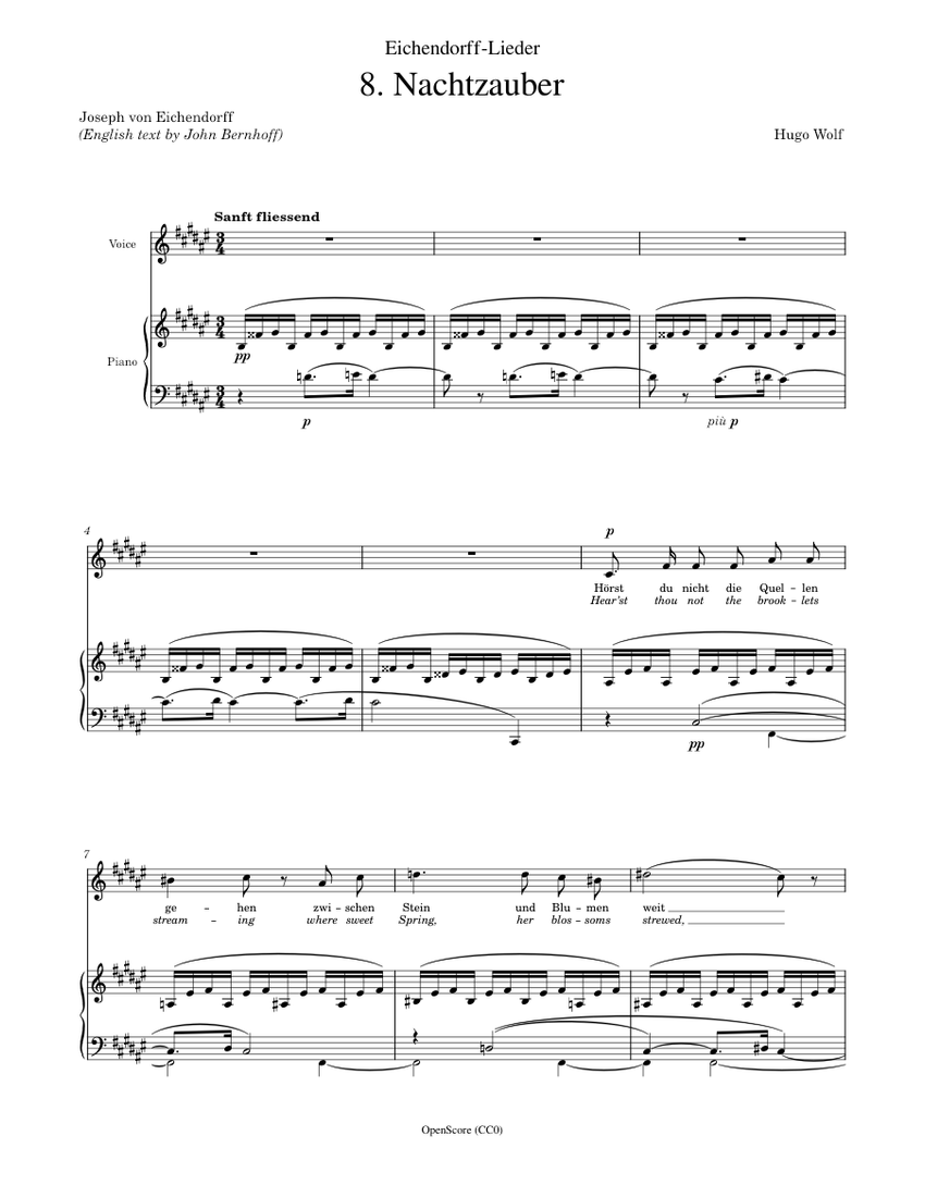 Wolf, Hugo - Eichendorff-Lieder, No.8 - Nachtzauber Sheet Music for ...