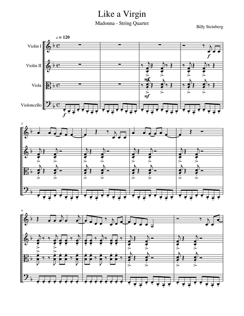Like_a_Virgin Sheet music for Violin, Viola, Cello (String Quartet ...