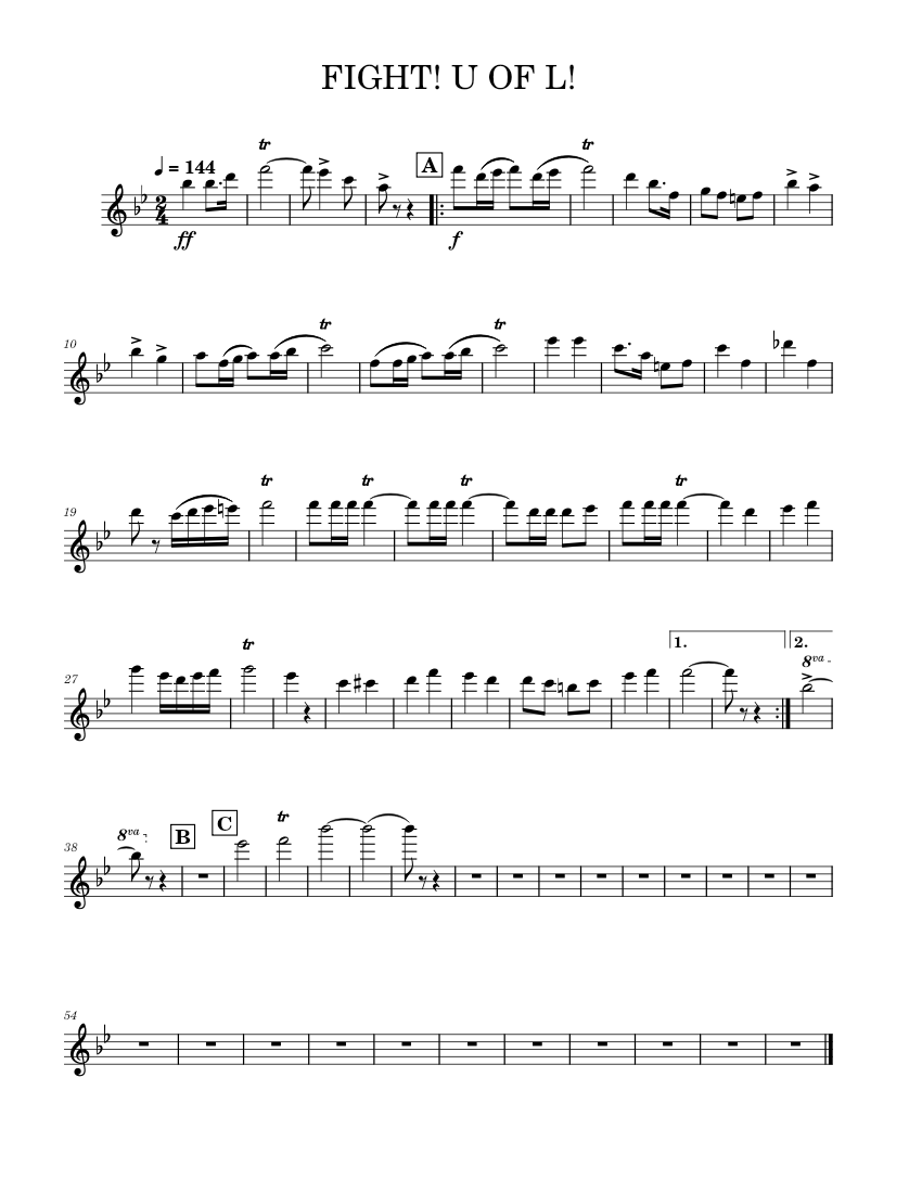 FIGHT U OF L Sheet Music for Flute (Solo) | MuseScore.com