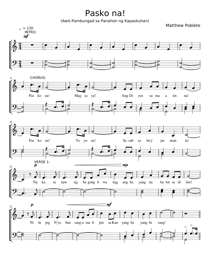 Pasko na! Sheet music for Piano (Church Choir) Easy | Musescore.com