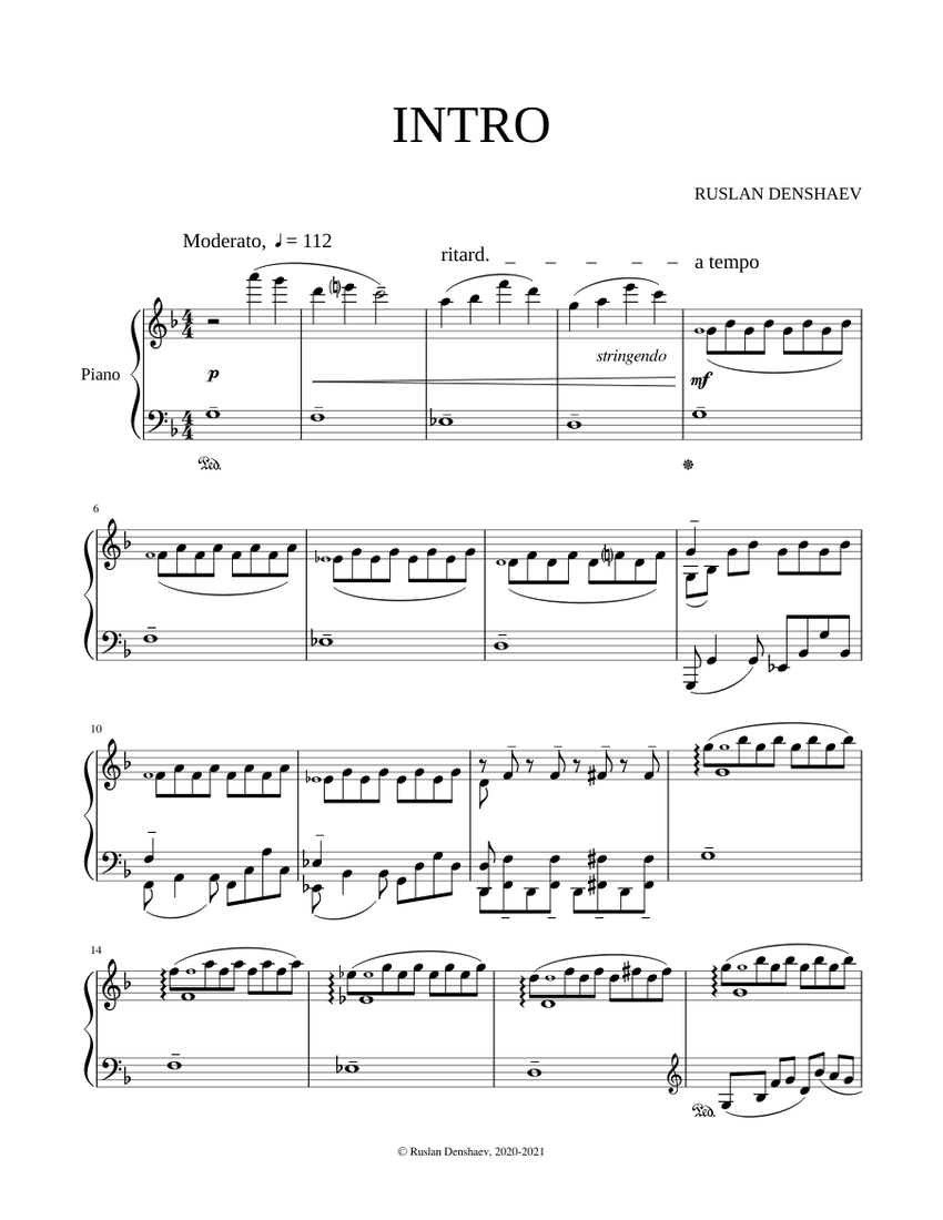 Intro Sheet Music for Piano (Solo) | MuseScore.com