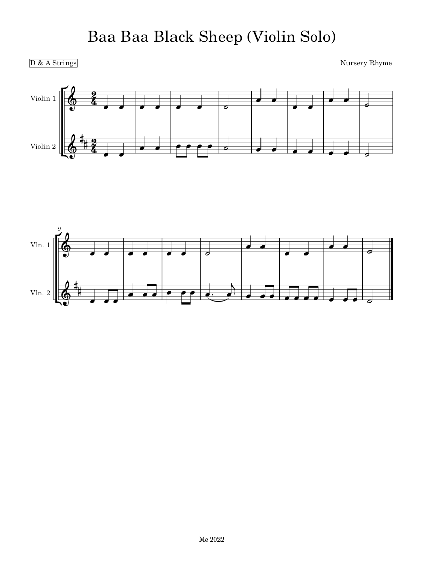 Baa baa black sheep – Misc Traditional Baa baa black sheep (Violin_Duet ...