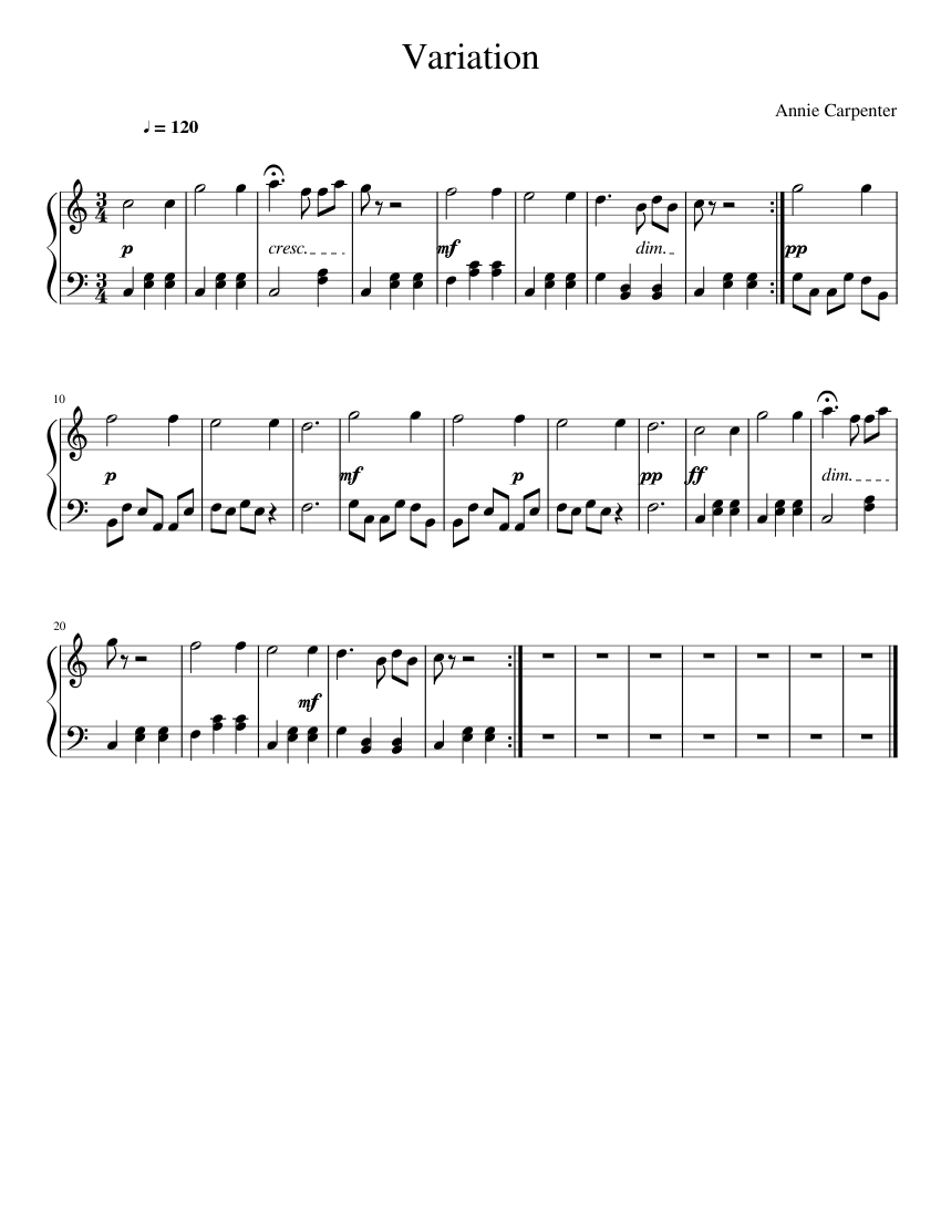 Variation Sheet music for Piano (Solo) Easy | Musescore.com