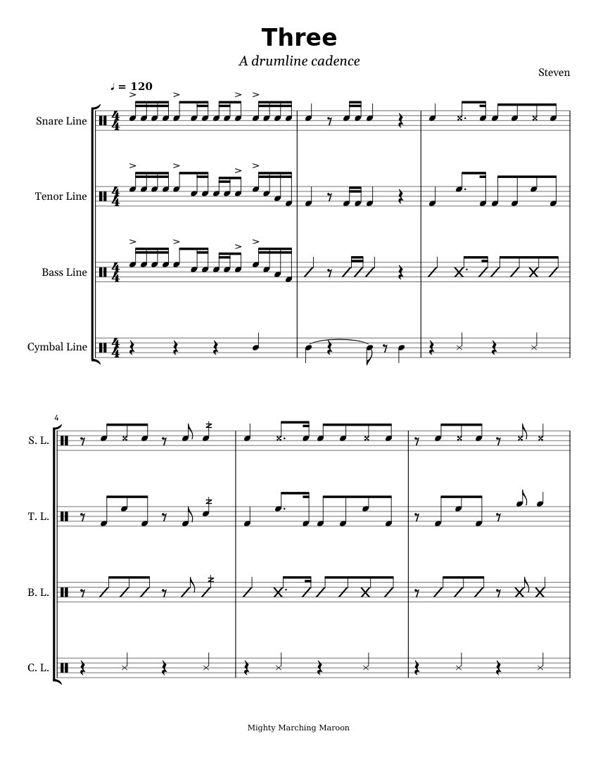 Three-The Hallway Cadence Sheet music for Snare drum, Crash, Tenor drum ...