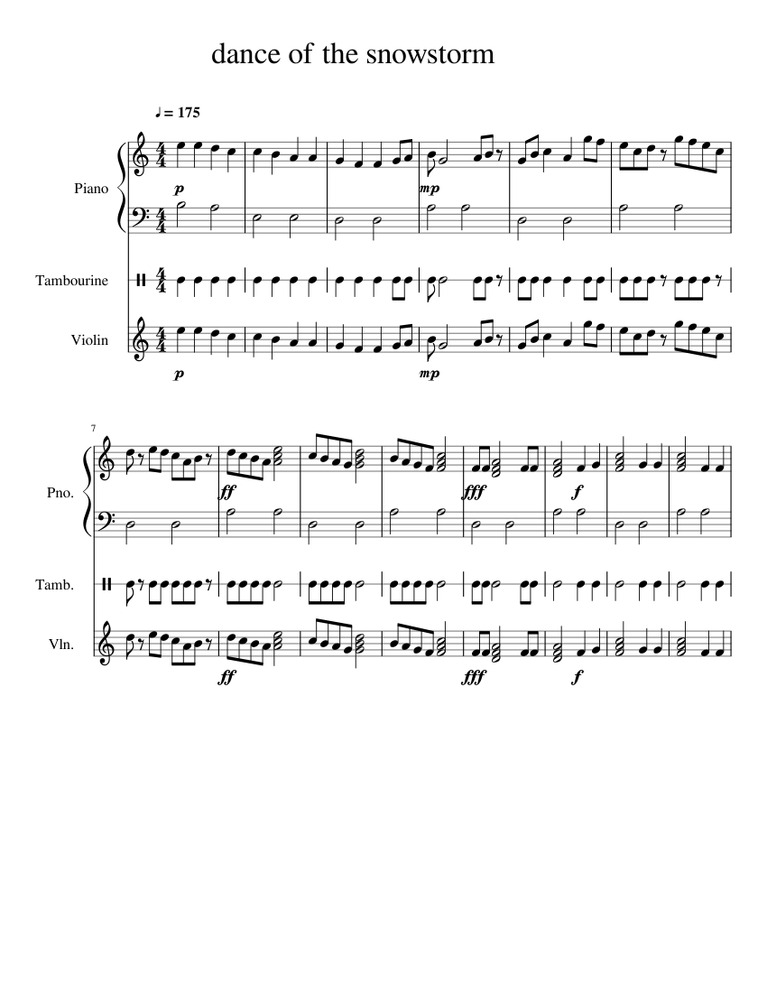 Dance of the snowstorm Sheet Music for Piano, Tambourine, Violin (Mixed ...