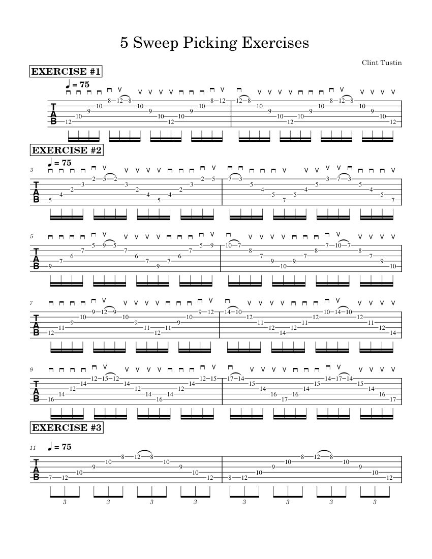 5 Sweep Picking Exercises Sheet Music and Tab for Guitar (Solo ...