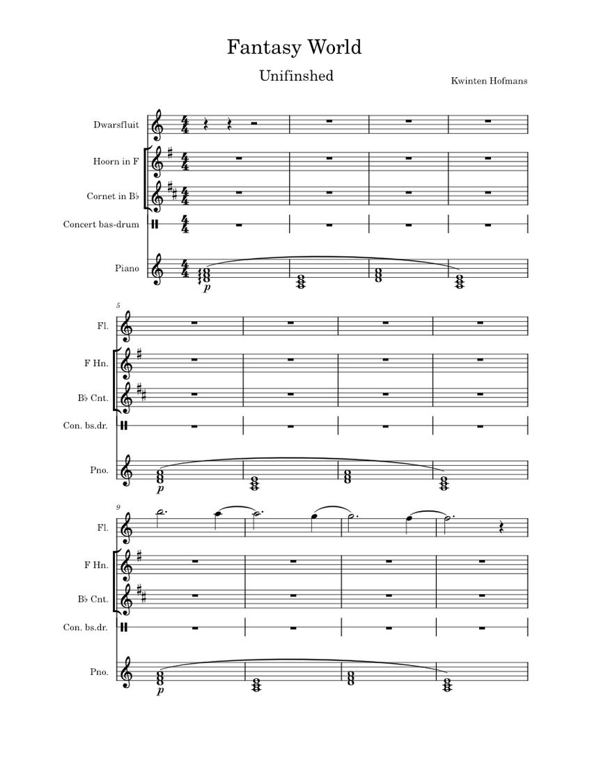 Fantasy World Sheet music for Piano, Cornet, Flute, French horn & more ...