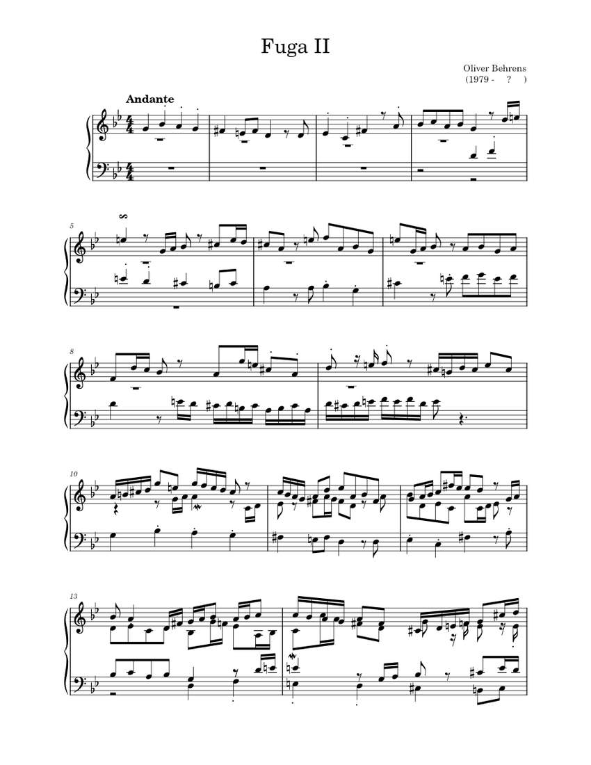 Fuga II - Oliver Behrens Sheet music for Piano (Solo) | Musescore.com
