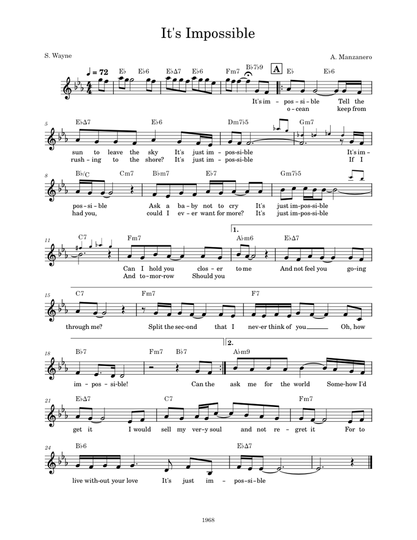 It's Impossible by Armando Manzanero Sheet Music with Chords for Piano ...
