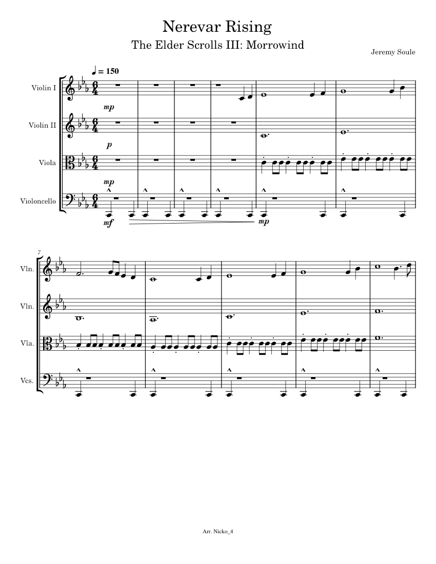 Nerevar Rising Sheet music for Strings group (Mixed Quartet ...