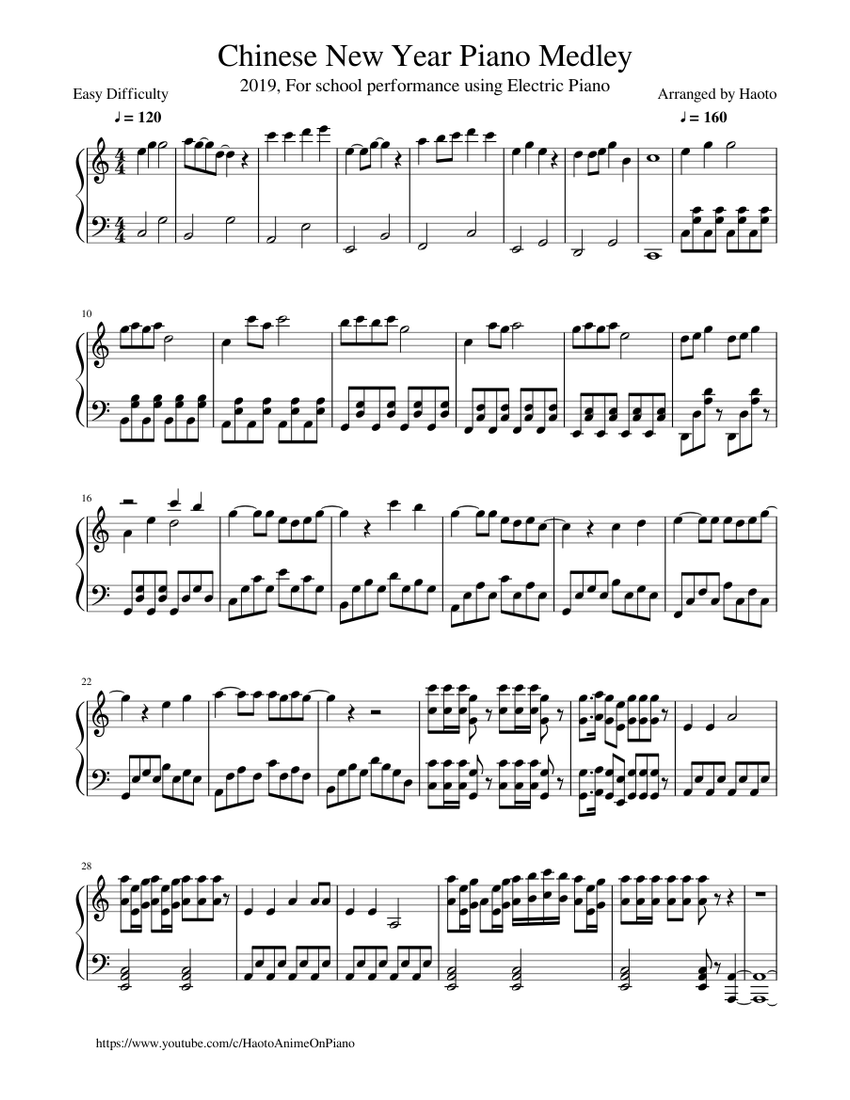 Chinese New Year Piano Medley Sheet Music for Piano (Solo) | MuseScore.com