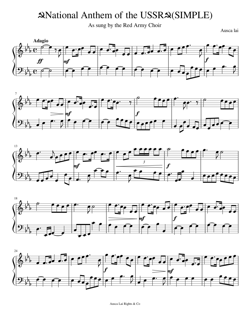 (EASY) National Anthem of the USSR Sheet Music for Piano (Solo ...
