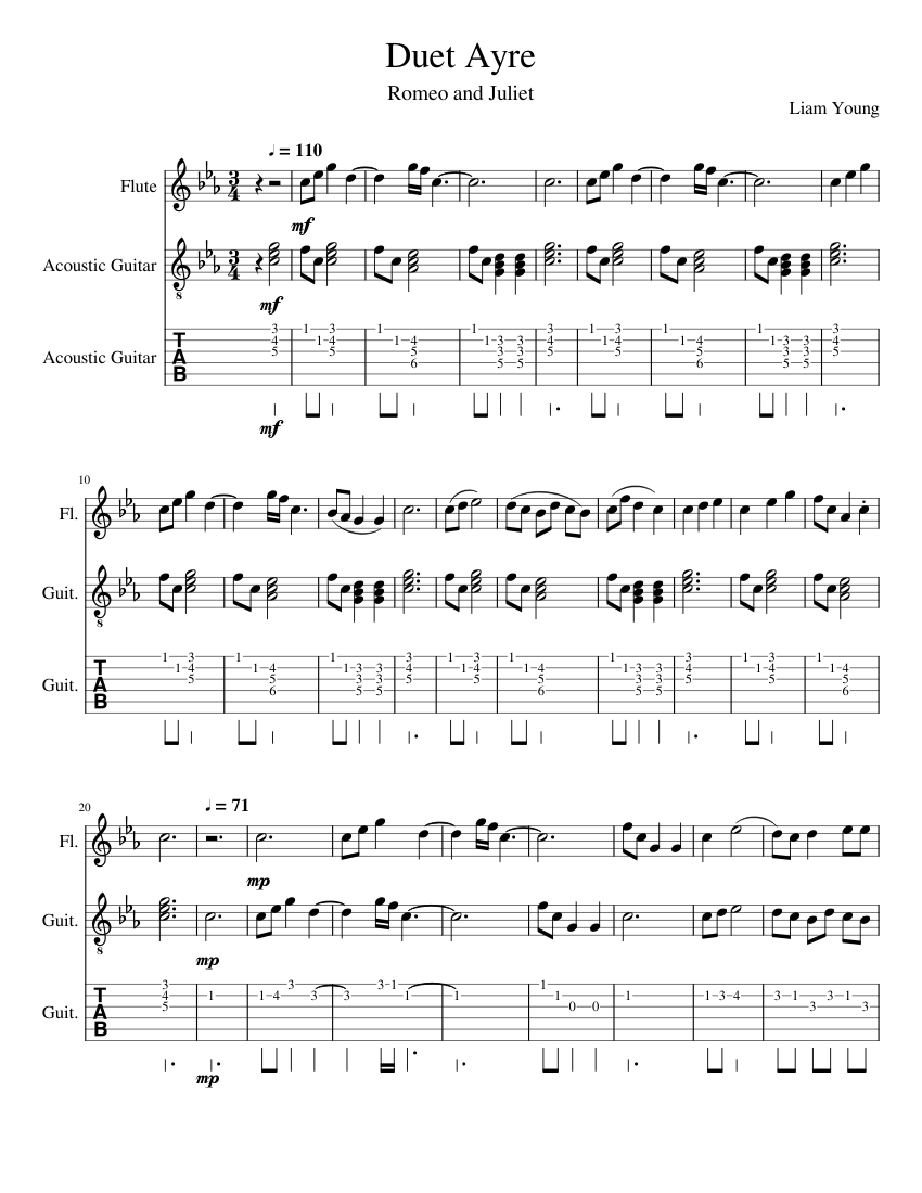 Duet Ayre Sheet music for Flute, Guitar (Mixed Trio) | Musescore.com