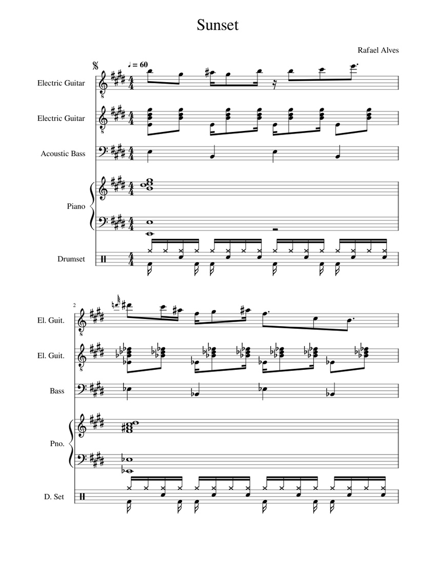 Sunset finale Sheet Music for Piano, Guitar, Bass guitar, Drum group ...