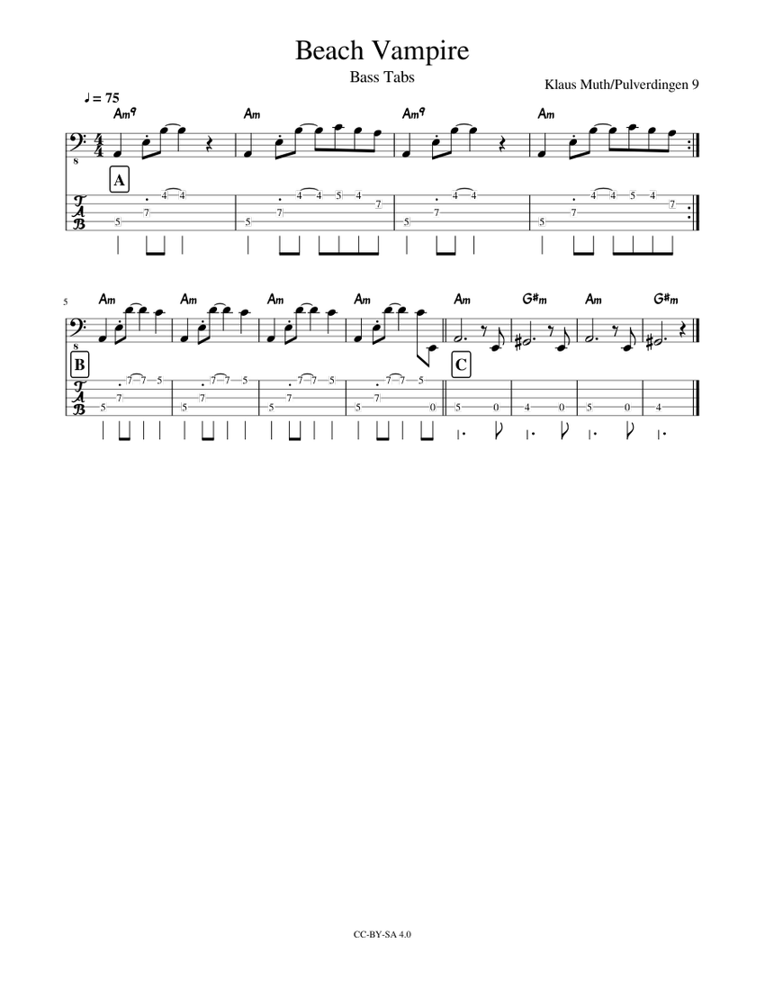 Beach Vampire Sheet music for Bass guitar (Solo) | Musescore.com