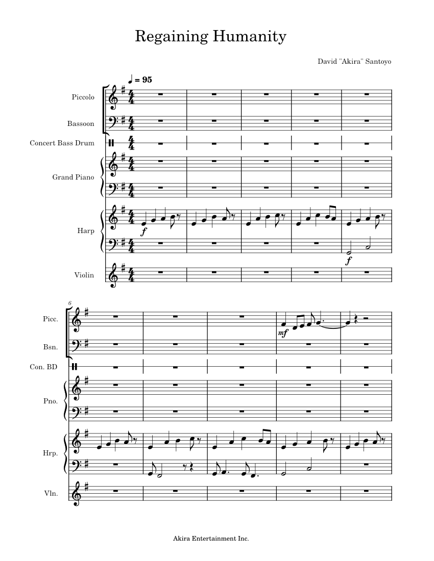 Regaining Humanity Sheet music for Piano, Flute piccolo, Bassoon ...