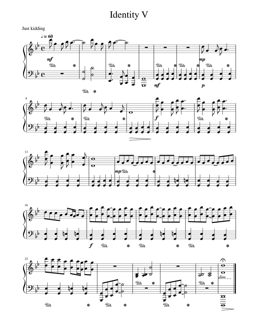 Identity V Sheet Music for Piano (Solo) easy | MuseScore.com